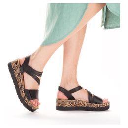 Rieker Damen Keilsandalette, Gr. 39, schwarz, Lederimitat, Schuhe, Sommerschuh, Sandale, Keilabsatz, mit gemusterter Plateausohle