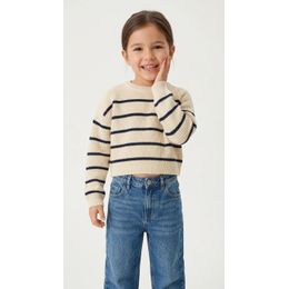Strickpullover s.Oliver JUNIOR, Jungen, Gr. 146/152, beige (nature stripe), Strick, Obermaterial: 100% Polyacryl, gestreift, regular fit taillenbedeckt, Rundhals, Rippb&uuml;ndchen, Pullover Strickpullover, mit Streifen Muster