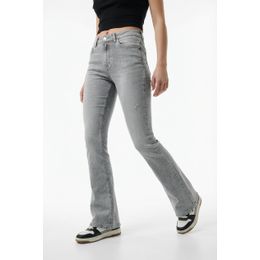 Only Damen Bootcut-Jeans "ONLBLUSH MID WAIST FLARED DNM REA1099"light grau denim detail:destroy, Gr. XS, Denim/Jeans, Obermaterial: 92% Baumwolle, 6%