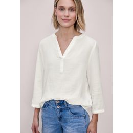 Shirtbluse Street One, Damen, Gr. 42, sanftes wei&szlig;, Web, 100% Baumwolle, unifarben, klassisch normal, V-Ausschnitt, B&uuml;ndchen, Blusen, mit 3/4 &Auml;rmeln