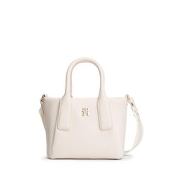 Tragetasche Tommy Hilfiger "TH ESSENTIAL MINI TOTE", Damen, Gr. B/H/T: 22cm x 15cm x 11cm, creme, Lederimitat, Taschen Tragetasche, Damen Handtasche, Umh&auml;ngetasche, Schultertasche mit edlem TH-Logo