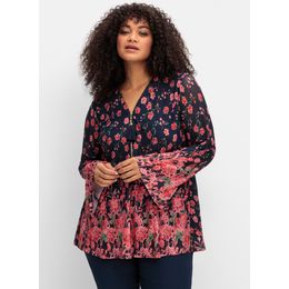 Damen Schlupfbluse, blau, Gr. 58, sheego by Joe Browns, gebl&uuml;mt, gemustert, 95% Polyester, 5% Elasthan, Blusen