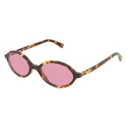 Miu Miu MU04ZS | Damen-Sonnenbrille | Fassung: Vollrand, Oval, Acetat, Gelb Havanna | Glasfarbe: Pink Spiegel Silber