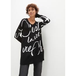 bonprix Damen Longpullover "Longpullover mit Schriftzug", schwarz, Gr. 40, gemustert, Strick, Obermaterial: 100% Viskose, Pullover, aus Viskose,