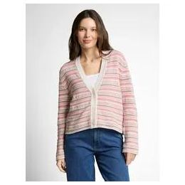 Cardigan Tom Tailor, Damen, Gr. S, pink beige stripe, Strick, Obermaterial: 100% Baumwolle, gestreift, regular fit normal, V-Ausschnitt, Rollkante, Strickjacken, mit Streifen Muster