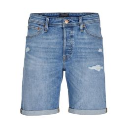 Jack & Jones Shorts JACK & JONES "JJIORIGINAL mit stylischem Aufschlag und Knopf", Damen, Gr. XL, N-Gr, blau denim pack:am 366 with breaks, Web, Obermaterial: 98% Baumwolle, 2% Elasthan, unifarben, regular fit kniefrei, Hosen Shorts, mit stylischem Aufschlag