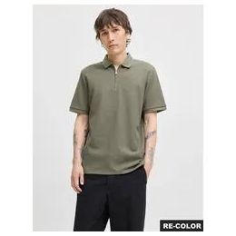 Jack & Jones Poloshirt JACK & JONES "JJEAUSTIN ZIP POLO SS NOOS", Herren, Gr. L, vetiver detail:classic, Jersey, Obermaterial: 58% Polyester, 40% Baumwolle, 2% Elasthan, unifarben, regular fit normal, Shirts, mit Polokragen