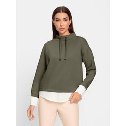 Sweatshirt Heine, Damen, Gr. 50, gr&uuml;n (khaki), 50% Modal, 44% Polyester, 6% Elasthan, gemustert, mehrfarbig, unifarben, Rundhals, Sweatshirts Sweatshirt