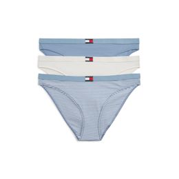 String "3 PACK THONG (EXT.SIZES)", Damen, Gr. L (40), 3 Stk., mini stripe, ivory, brisk blau, Jersey, Obermaterial: 95% Baumwolle, 5% Elasthan, Tommy Hilfiger Underwear, k&ouml;rpernah, Unterhosen String, basic, elastischer Bund, unifarben