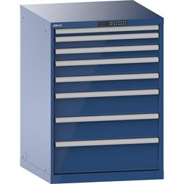 LISTA Schubladenschrank, mit Akkuladefunktion, RFID-Schloss, BxTxH 717 x 725 x 1000 mm, 8 Schubladen, 2 x 230V, enzianblau
