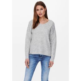 Strickpullover Only "ONLCAMILLA V-NECK L/S PULLOVER KNT NOOS", Damen, Gr. L, grau (light grau melange), Strick, Obermaterial: 74% Polyacryl, 24% Polyester, 2% Elasthan, meliert, figurumspielend normal, V-Ausschnitt, Pullover Strickpullover