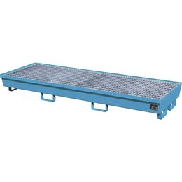 eurokraft pro Stahl-Auffangwanne mit Randprofilierung, f&uuml;r 4 x 200-l-F&auml;sser, LxB 2400 x 800 mm, blau RAL 5012