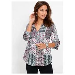 Langarmbluse bonprix, Damen, Gr. 40, silbergrau bedruckt, Web, Obermaterial: 100% Polyester, regular fit, Blusen, Regular Fit, eleganter Stil, mit langem Arm, aus Polyester