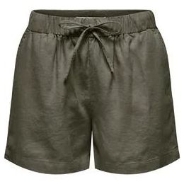 Shorts Only "ONLGOA MW LIN BL PULL-UP SHORTS CC PNT", Damen, Gr. L, N-Gr, smokey olive, Web, Obermaterial: 70% Viskose, 30% Leinen, unifarben, regular fit kurz, Hosen Shorts, mit Leinen