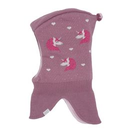 MaxiMo M&auml;dchen Schlupfm&uuml;tze, rosa, Gr. 51, gemustert, mehrfarbig, Fleece, Baumwolle, M&uuml;tzen, Baumwolle, gef&uuml;ttert, im Einhorn-Design, verl&auml;ngertes