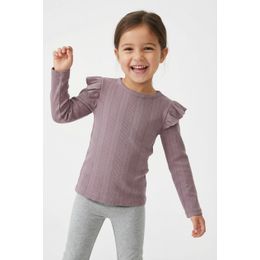 Longtop name it "NMFJULIA LS SLIM TOP NOOS", M&auml;dchen, Gr. 104, lila (elderberry), Jersey, Obermaterial: 100% Baumwolle, unifarben, normal h&uuml;ftbedeckend, Rundhals, abgesteppte Kante, Tops, mit tollem Volant an der Schulter und im s&uuml;&szlig;en Ajourstrick-Design