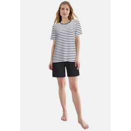Shorty Tom Tailor, Damen, Gr. 44, schwarz, mittel, ringel, Single Jersey, Obermaterial: 95% Baumwolle, 5% Elasthan, bequem kurz, Rundhals, Homewear-Sets Shorty, atmungsaktiv, Viskosemix