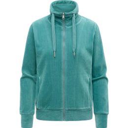 Sweatjacke Ragwear "Ronette Cordy", Damen, Gr. S (36), petrol, Sweatware, Material: 76% Baumwolle, 20% Polyester, 4% Polyester, figurumspielend h&uuml;ftbedeckend, hoch geschlossener Ausschnitt, &Auml;rmel ohne &Auml;rmelschlitz elastischer Bund, Sweatjacken Sweatjacke, Zip-Jacke aus weichem Kord und hohem Kragen