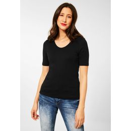 Street One Damen T-Shirt, schwarz, Basic, Gr. 42, unifarben, Web, 50% Modal, 50% Baumwolle, Shirts, im soften Baumwoll-Mix