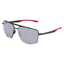 Porsche Design 8919 | Herren-Sonnenbrille | Fassung: Vollrand, Pilot, Metall, Schwarz Matt | Glasfarbe: Grau Spiegel Silber