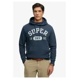 Kapuzensweatshirt Superdry "ATH ESS HOODIE", Herren, Gr. XL, navy, angeraute Sweatware, Obermaterial: 80% Baumwolle, 20% Polyester, bedruckt, loose fit normal, Rundhals, Sweatshirts
