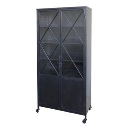 Chic Antique Industrial Vitrinenschrank Factory R&auml;dern mit Glast&uuml;ren 76 x 35,5 x 160 cm skandinavische Deko Online Shop