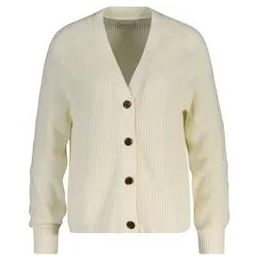 Cardigan Gant "RIBBED KNIT COTTON", Damen, Gr. L, cream, Strick, Obermaterial: 100% Baumwolle, unifarben, regular fit taillenbedeckt, V-Ausschnitt, eingesetzt gerader Abschluss, Strickjacken, Regular fit mit V-Ausschnitt