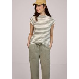 Damen T-Shirt, beige, Gr. 46, STREET ONE STUDIO, gestreift, Web, 85% Baumwolle, 15% Polyester, Shirts, im soften Baumwoll-Mix