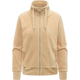 Sweatjacke Ragwear "Ronette Cordy", Damen, Gr. L (40), sand, Sweatware, Material: 76% Baumwolle, 20% Polyester, 4% Polyester, figurumspielend h&uuml;ftbedeckend, hoch geschlossener Ausschnitt, &Auml;rmel ohne &Auml;rmelschlitz elastischer Bund, Sweatjacken Sweatjacke, Zip-Jacke aus weichem Kord und hohem Kragen