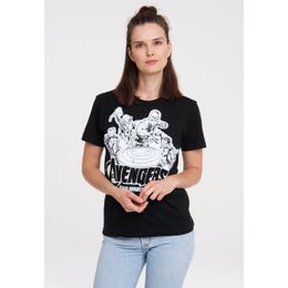 logoshirt Damen T-Shirt "Marvel Comics - Avengers", schwarz, Gr. XS, bedruckt, 100% Baumwolle, Shirts, mit lizenziertem Print