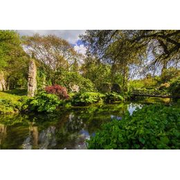 Fototapete papermoon "Fluss durch Garten", bunt, B:3,5m L:2,6m, Vlies, Tapeten