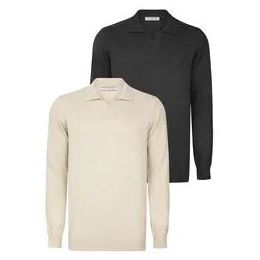 Polokragenpullover FELIX HARDY "Pullover mit Polo-Kragen 2er-Pack", Herren, Gr. XL, beige, anthrazit, 100% Baumwolle, Pullover