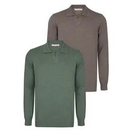 Polokragenpullover FELIX HARDY "Pullover mit Polo-Kragen 2er-Pack", Herren, Gr. XL, gr&uuml;n, braun, 100% Baumwolle, Pullover