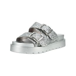 Pantolette Buffalo "Buffalo Pantoletten Lederimitat", Damen, Gr. 37, silber, Lederimitat, Schuhe Pantolette