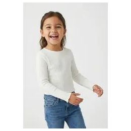 Langarmshirt KIDS Only "KOGNELLA L/S O-NECK TOP JRS NOOS", M&auml;dchen, Gr. 134/140, wei&szlig; (cloud dancer), Jersey, Obermaterial: 65% Polyester, 30% Viskose, 5% Elasthan, unifarben, regular fit normal, Rundhals, gewellter Abschluss, Shirts Langarmshirt, Materialmix