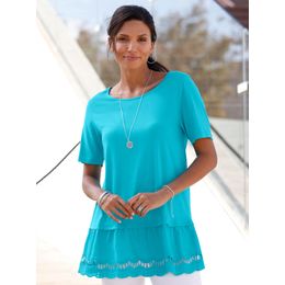 Longshirt Classic Basics "Longshirt", Damen, Gr. 40, blau (t&uuml;rkis), 100% Baumwolle, unifarben, Rundhals, Shirts Longshirt