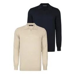 Polokragenpullover FELIX HARDY "Pullover mit Polo-Kragen 2er-Pack", Herren, Gr. XL, beige, navy, 100% Baumwolle, Pullover