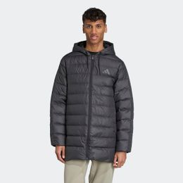 Herren Daunenjacke "ESSENTIALS CLIMAWARM 3-STREIFEN LIGHT DAUNENPARKA MIT KAPUZE", schwarz, Gr. M, adidas Sportswear, Obermaterial: 100% Polyester.