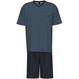 Calida Herren Shorty "Relax Streamline", Gr. M, blau, Interlock, Obermaterial: 100% Baumwolle, unifarben, Homewear-Sets, mit Langarm-Oberteil in