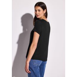 Street One Damen Print-Shirt, schwarz, Gr. 36, bedruckt, Stoff, 95% Viskose, 5% Elasthan, Shirts, mit Rundhalsausschnitt