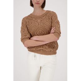 monari Damen Strickpullover "Ajour"biscotti, Gr. 36, unifarben, Strick, Obermaterial: 60% Baumwolle, 40% Polyester, Pullover, Regular fit mit