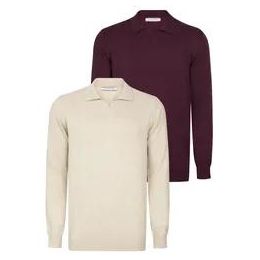 Polokragenpullover FELIX HARDY "Pullover mit Polo-Kragen 2er-Pack", Herren, Gr. XL, beige, bordeaux, 100% Baumwolle, Pullover