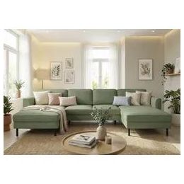 Wohnlandschaft Home Affaire "Booster II, whlw. mit Schlaffunktion & Bettkasten, Fu&szlig; schwarz", mayfly, B:305cm H:83cm T:161cm, 88% Polyester, 12% Nylon, Sofas, Wohnlandschaft, Sofa in U-Form, Breite 305 cm, in Cord oder Struktur LEO o. LINO