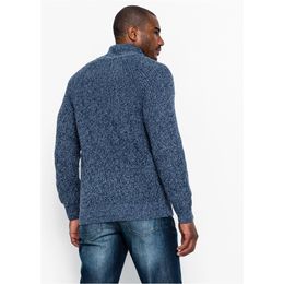 bonprix Herren Strickjacke, blau, Gr. 60, Obermaterial: 50% Baumwolle, 50% Polyacryl, Strickjacken, mit Stehkragen, Regular Fit, meliertes Garn