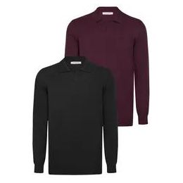 Polokragenpullover FELIX HARDY "Pullover mit Polo-Kragen 2er-Pack", Herren, Gr. XXL, schwarz, bordeaux, 100% Baumwolle, Pullover