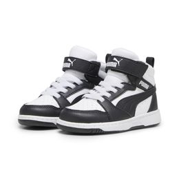 Puma Kinder Sneaker "Puma Rebound V6 Mid Sneakers Kinder", Gr. 23, schwarz-wei&szlig;, Obermaterial: Textil, Synthetik. Futter: Textil. Innensohle: Textil.
