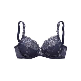 Lascana Damen B&uuml;gel-BH "Wanda", Gr. 80, blau, Spitze, Obermaterial: 78% Polyamid, 12% Polyester, 6% Baumwolle, 4% Elasthan, BHs, mit floraler