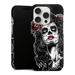 DeinDesign iPhone 15 Pro Handy Premium Case Smartphone Handyh&uuml;lle Schutzh&uuml;lle matt D&iacute;a De Los Muertos Rock 'N' Roll Totenkopf Premium Case