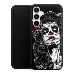 DeinDesign Galaxy A35 5G Handy Premium Silikon H&uuml;lle Handyh&uuml;lle schwarz Case D&iacute;a De Los Muertos Rock 'N' Roll Totenkopf Silikon Premium Case