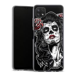 DeinDesign Galaxy A22 5G Handy Silikon H&uuml;lle Case transparent Handyh&uuml;lle D&iacute;a De Los Muertos Rock 'N' Roll Totenkopf Silikon Case